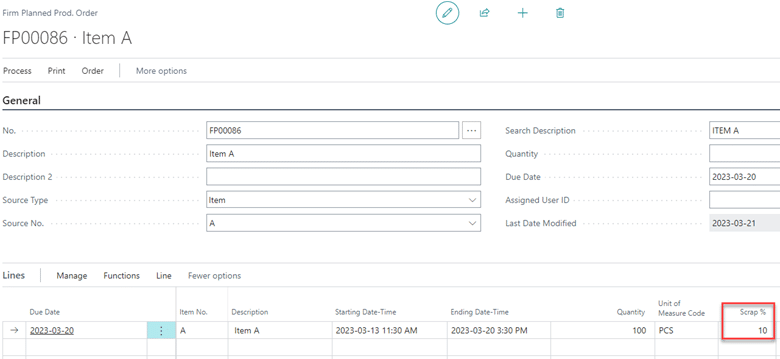 Dynamics 365 Business Central - Managing Scrap in Production Orders ...